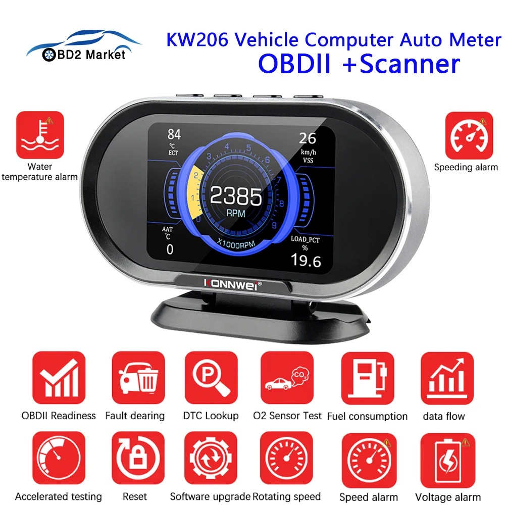 KONNWEI-KW206-HUD-Scanner-OBD2-Car-On-Board-Computer-Real-time-Data-LCD ...