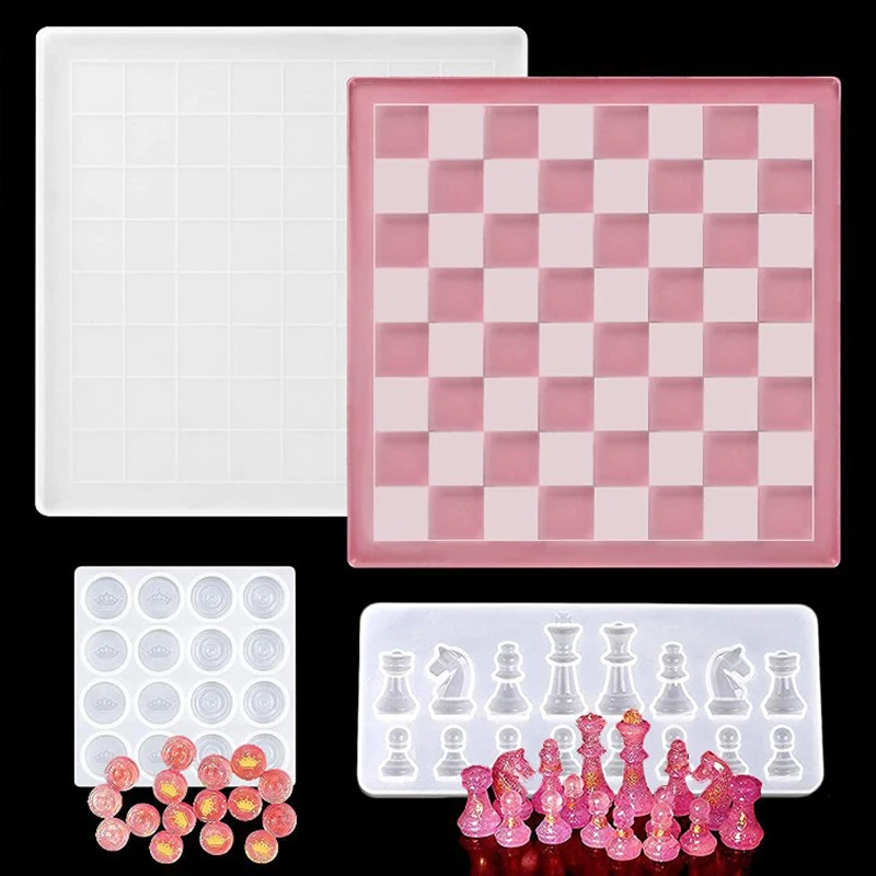International Chess Crystal Epoxy Resin Mold 3D Chess Pieces ...