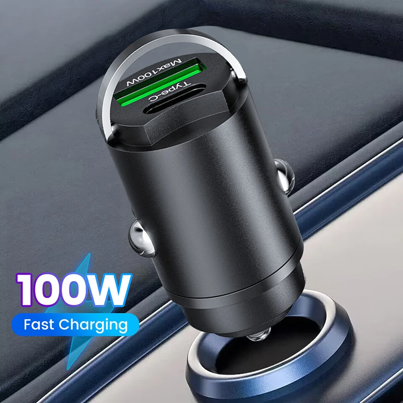 100W USB PD Car Charger Fast Charging For iPhone QC3.0 Mini Type USB C ...