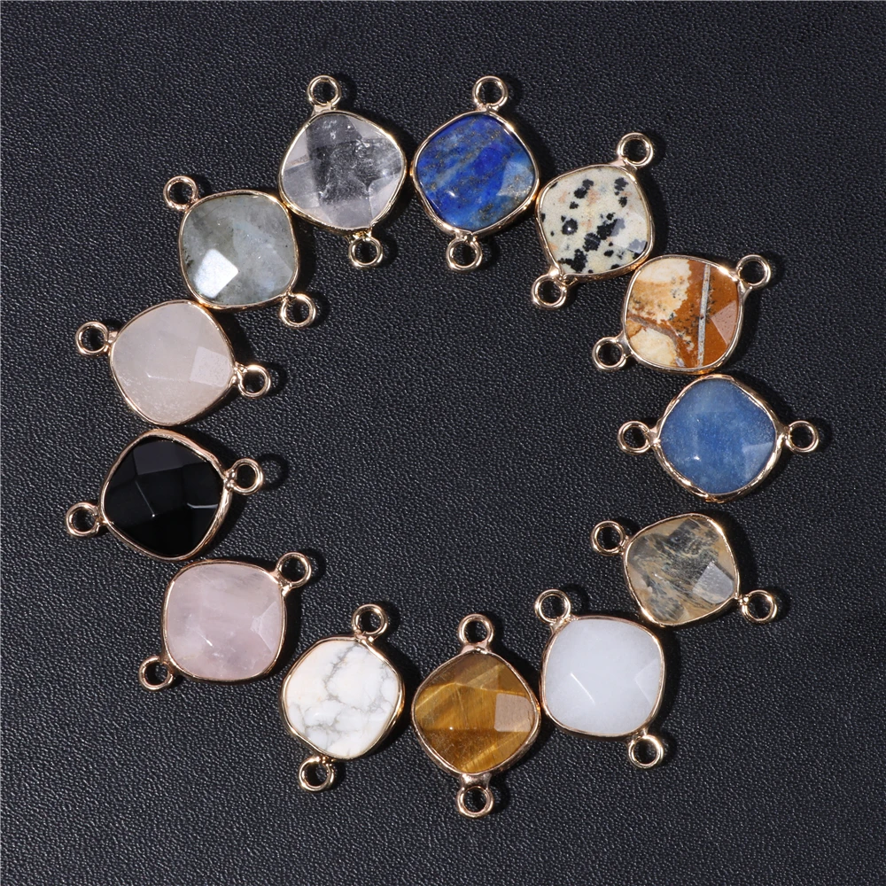 14mm Natural Stone Connector Pendant Agated Quartzs Golden Plated ...