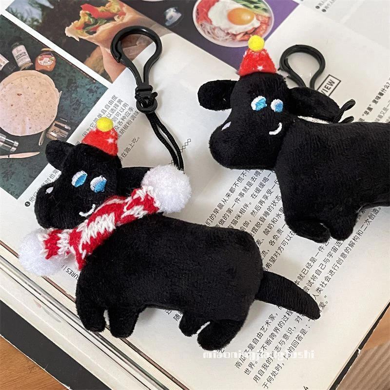 Plush-Keychains-Funny-Black-Dog-Keychains-For-Car-Keys-Keyring-Cute ...