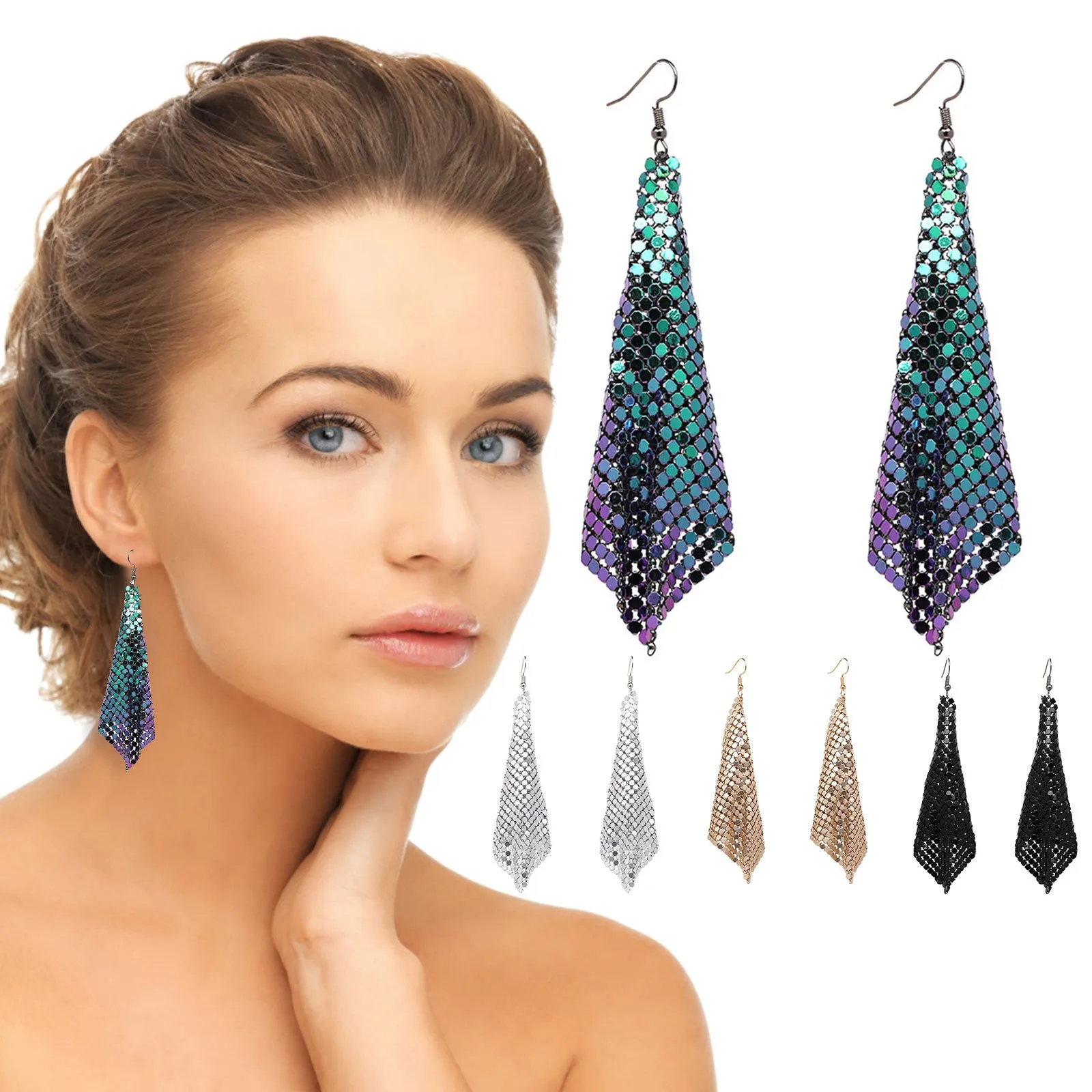 Fashion-Mesh-Sequin-Earring-Women-Metal-Mesh-Lattice-Sequins-Tassel-Long-Drop-Dangle-Earrings ...