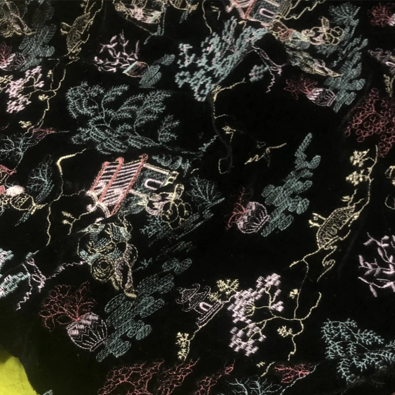 Embroidered Fabric Black Velvet Embroidery Chinese Style Dress Set ...