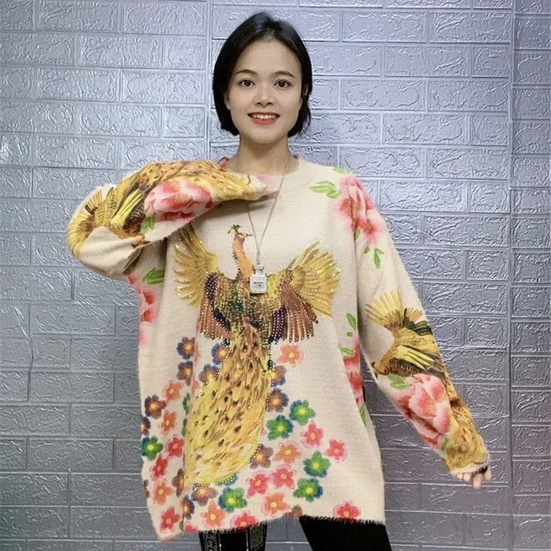 Loose-Fit-Phoenix-Printing-Sweater-Women-s-Autumn-winter-Knit-Base ...