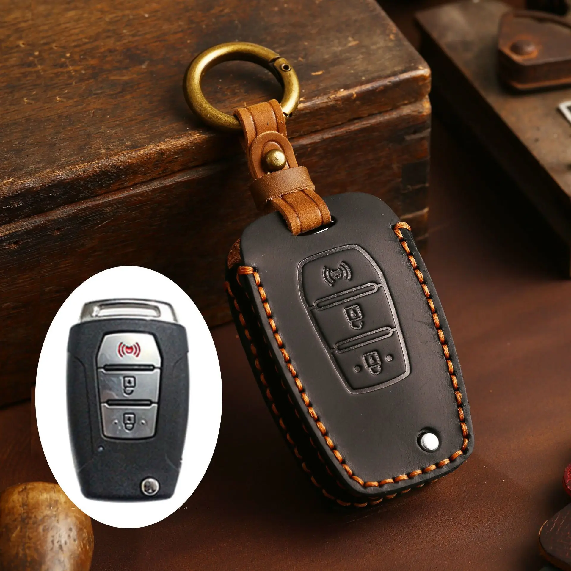 Car-Key-Case-Leather-Protector-Cover-Shell-Keychain-for-SsangYong-Kyron ...