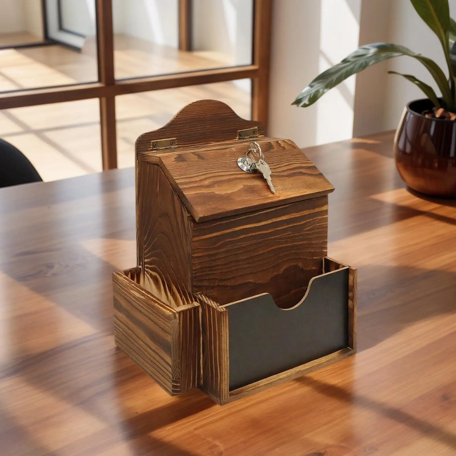 Comment Box Ballot Box Wooden Lockable Mailbox with 2 Slots for Teacher ...