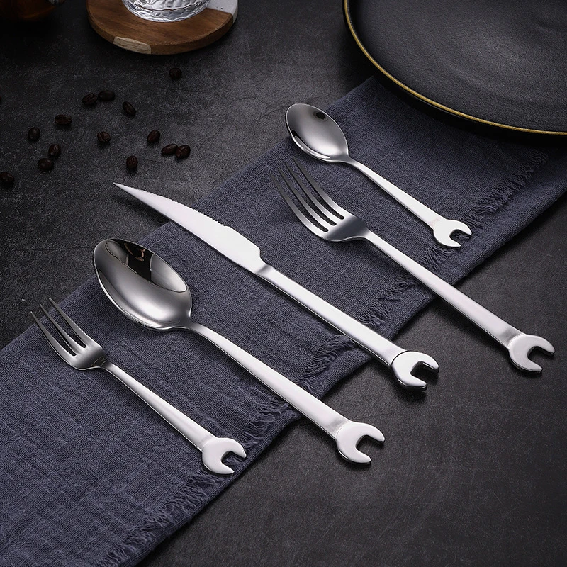 6pc/set Creative Wrench Shape Tea Fork 304 Stainless Steel Dinner Spoon ...