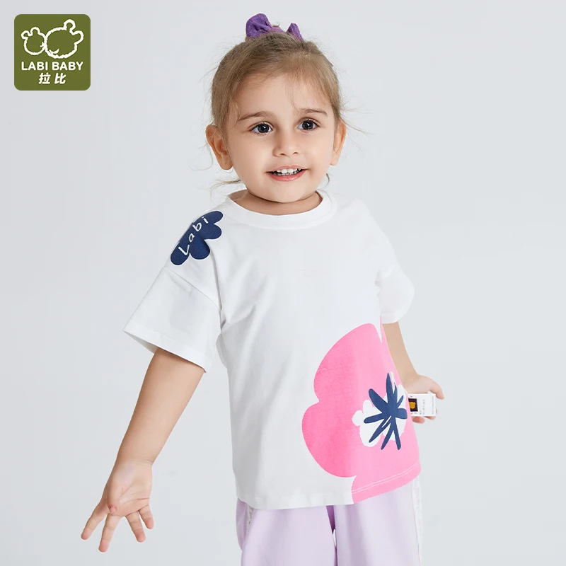 LABI-BABY-Flower-Print-Short-Sleeved-Tshirts-Girls-Casual-Loose-and ...