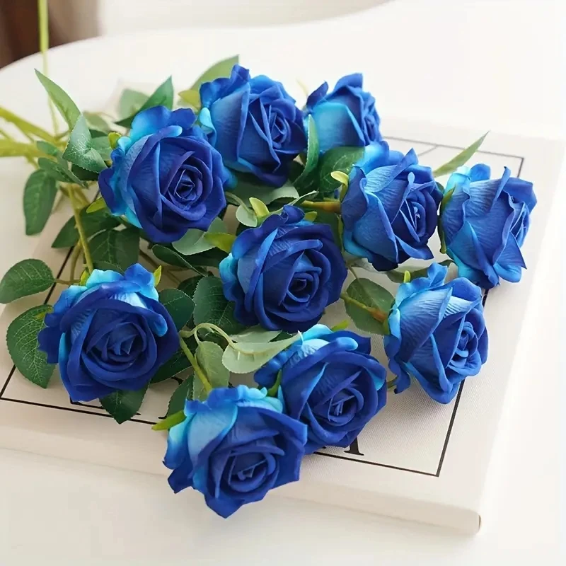 Hermoso-ramo-de-rosas-artificiales-azules-ramo-de-ramas-largas-de-seda ...