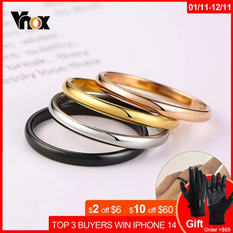 Vnox 2mm Thin Rings For Women Girl Solid Stainless Steel Minimalist ...
