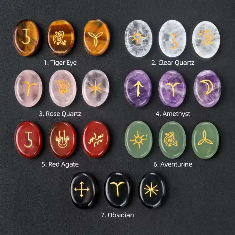 13Pcs-set-Witch-Rune-Natural-Stones-Set-Engraved-Oval-Crystal-Agate-for ...