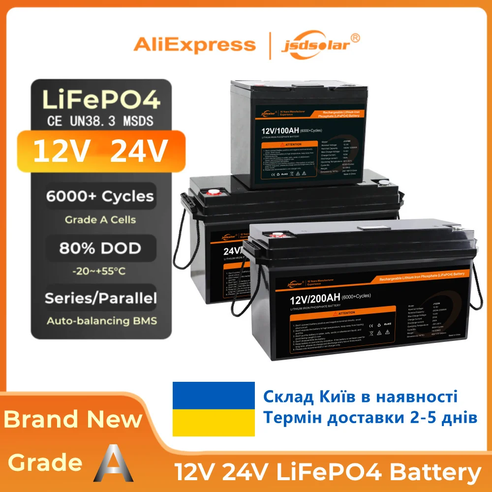 2023-New-jsdsolar-12V-100Ah-LiFePO4-Battery-Pack-Grade-A-Cell-6000 ...