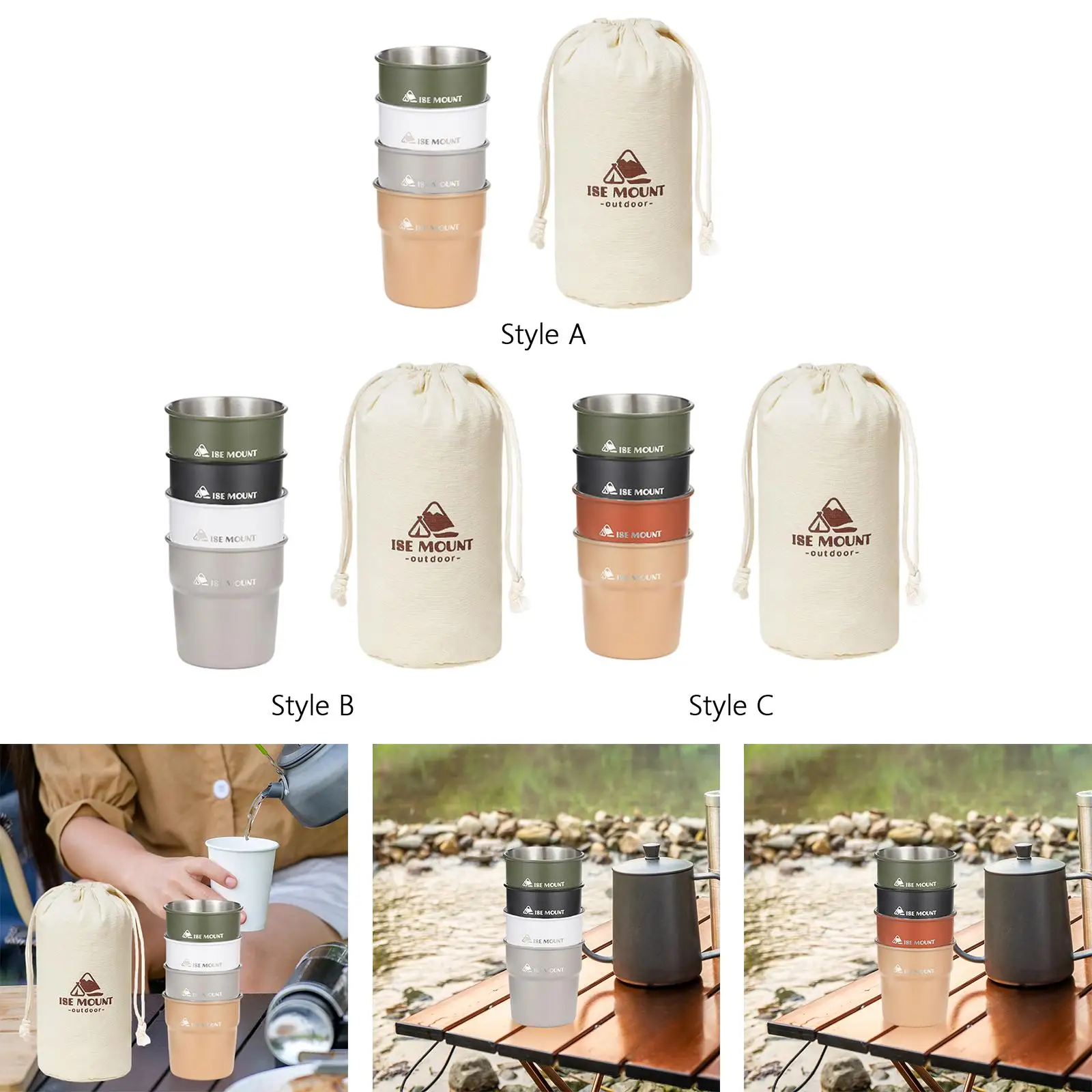 4pcs-Outdoor-Portable-304-Stainless-Steel-Cup-Set-Beer-Tea-Coffee-Cup ...