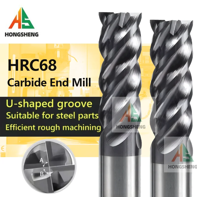 Carbide End Mill HRC68 4 Flutes Metal Steel Tungsten Milling Cutter CNC ...