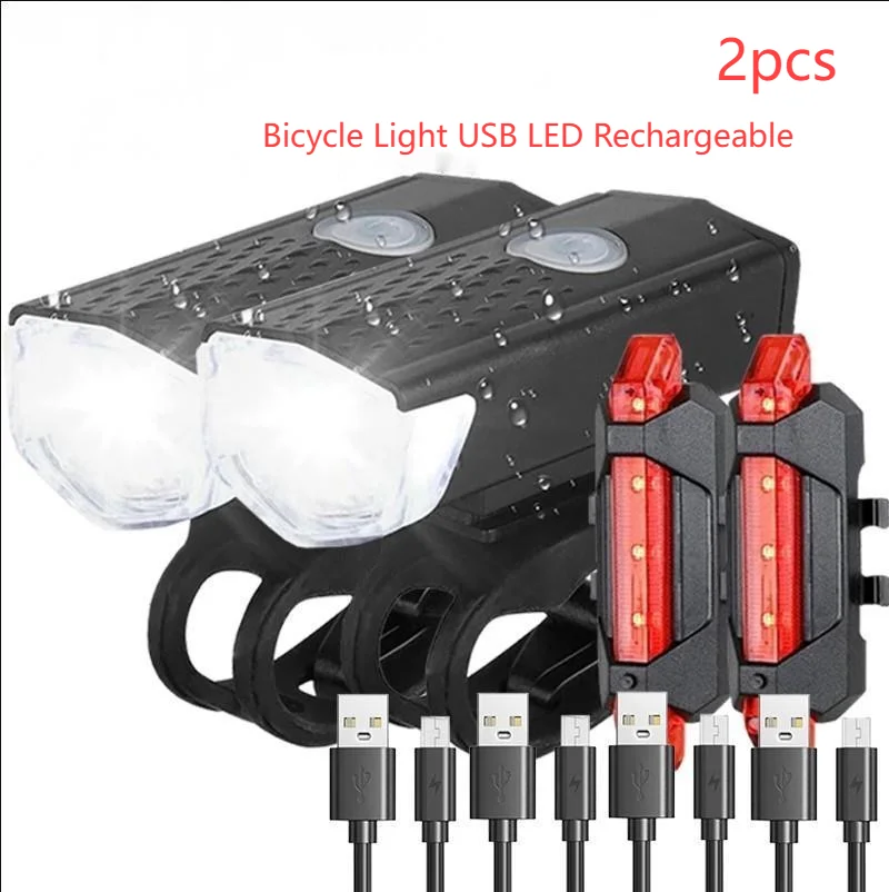 2pcs MTB Bicycle Light Bike Front Rear Lights Set Mountain Bike Night ...