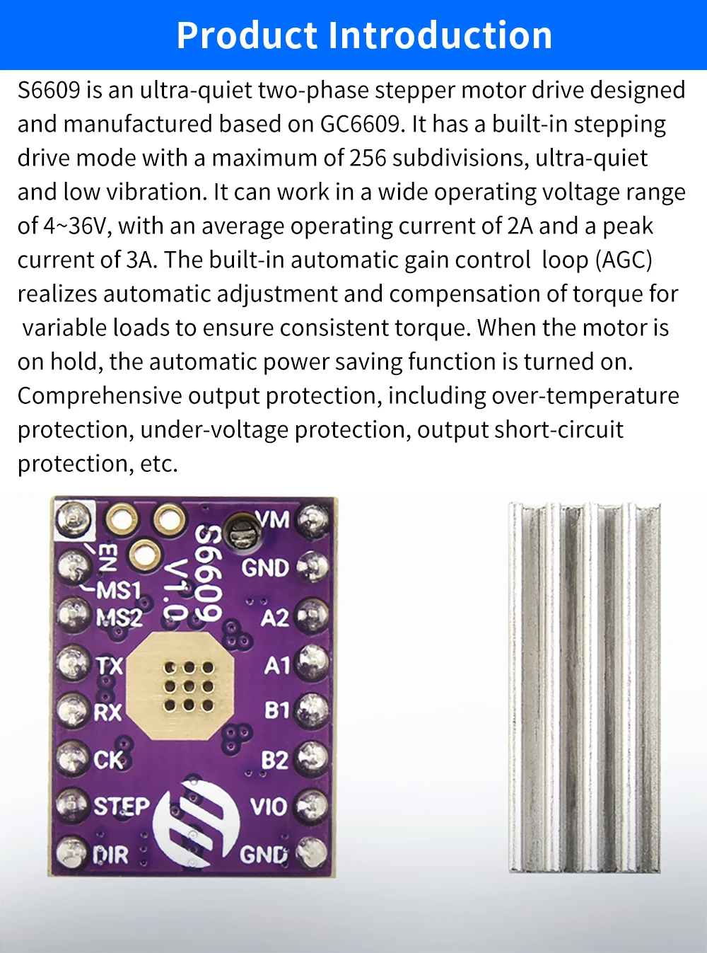 Драйвер шагового двигателя S6609 GC6609 StepStick, бесшумный драйвер ...