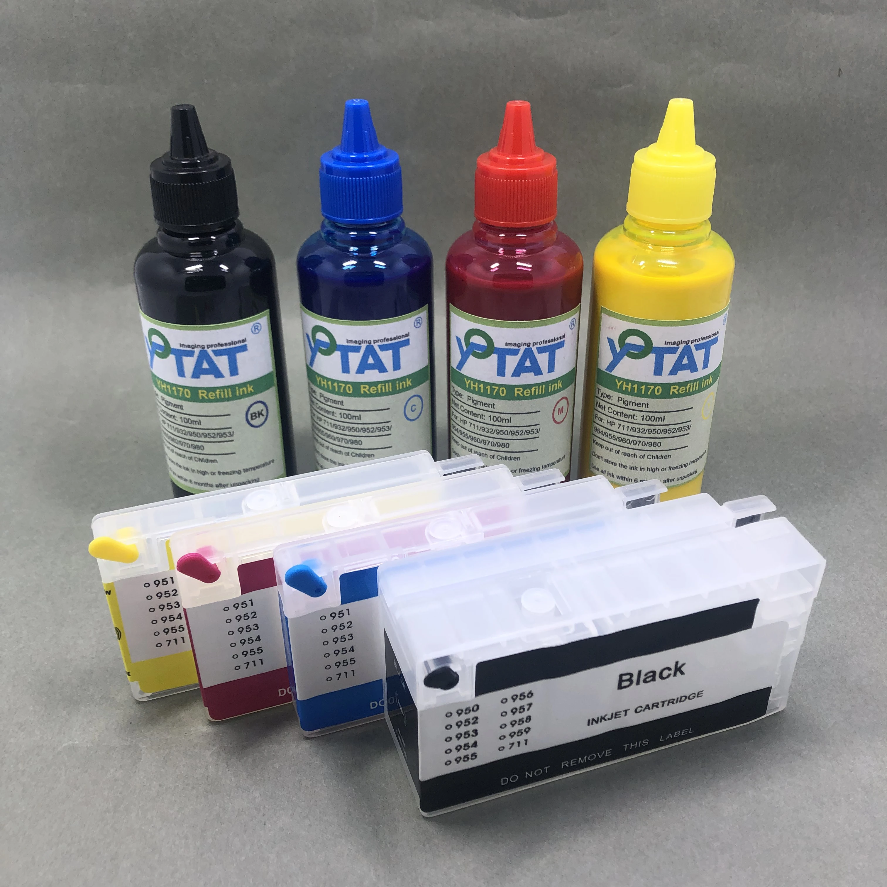 400ml Pigment Ink 4pcs Empty Refillable Ink Cartridge With Arc For Hp ...