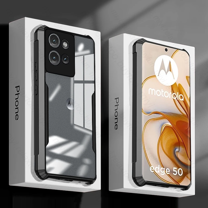 For-Motorola-Edge-50-5G-Case-Transparent-Acrylic-Armor-Shockproof-Coque ...