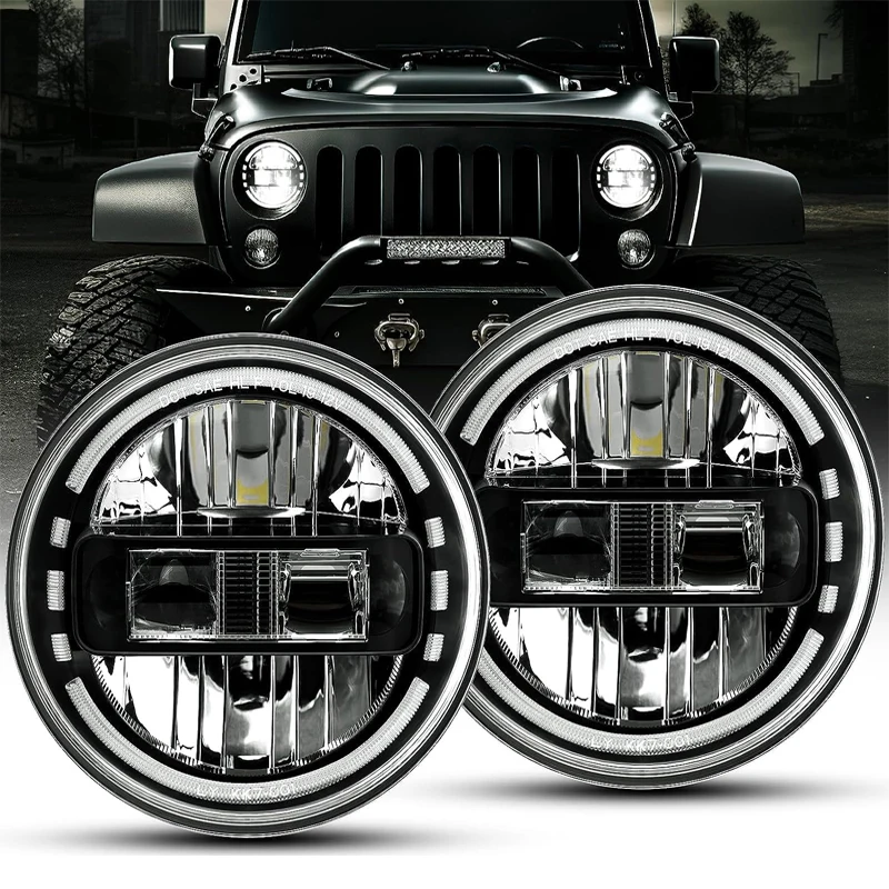 Car-LED-7-Inch-Round-Headlight-DRL-Hi-Lo-Beam-90W-Halo-Ring-Amber-Angel ...