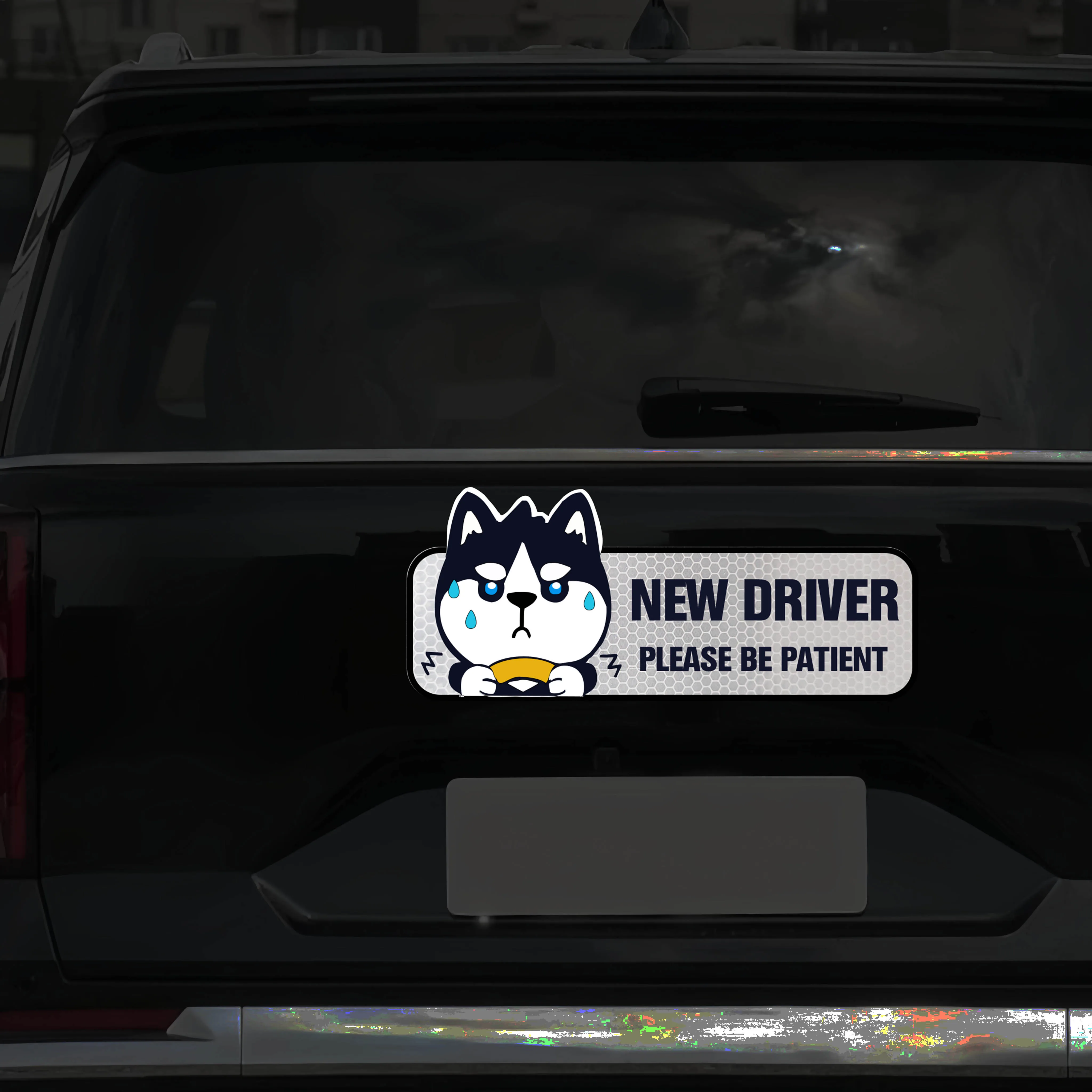 Nervous-husky-Inu-reflective-car-stickers-for-student-drivers-car ...