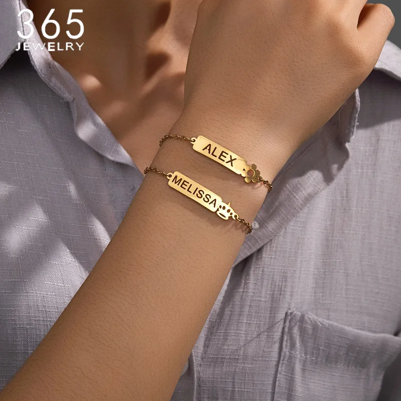Custom-Name-Bracelets-Stainless-Steel-Personalized-Flower-Hollow-Style ...