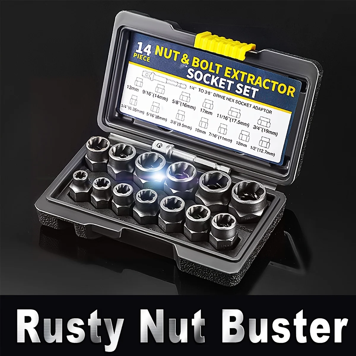 14-Piece-Nut-and-Bolt-Extractor-Set-with-Hexagonal-Adapter-used-for ...