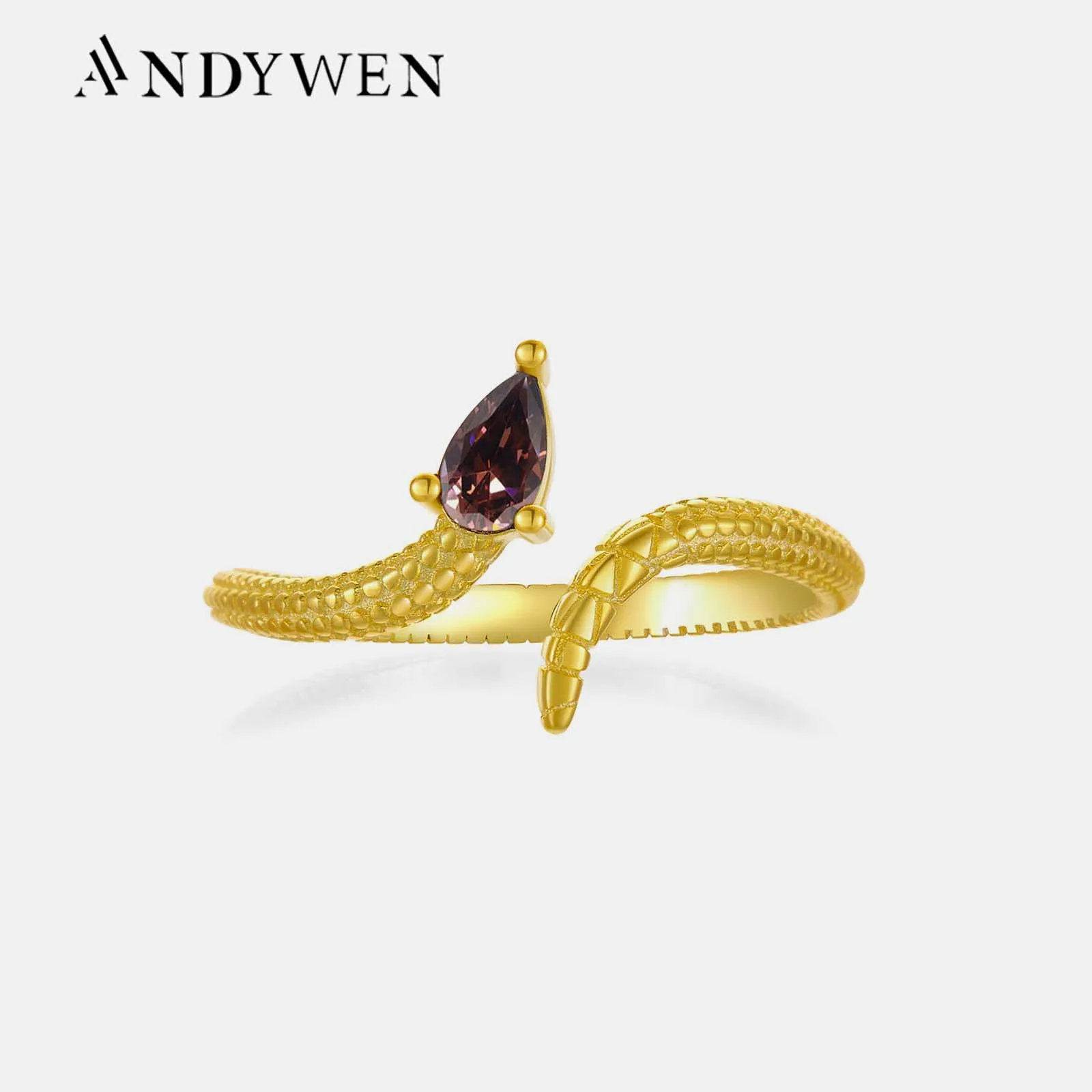 ANDYWEN-100-925-Sterling-Silver-Gold-Resizable-Brown-Pear-Snake-Ring ...