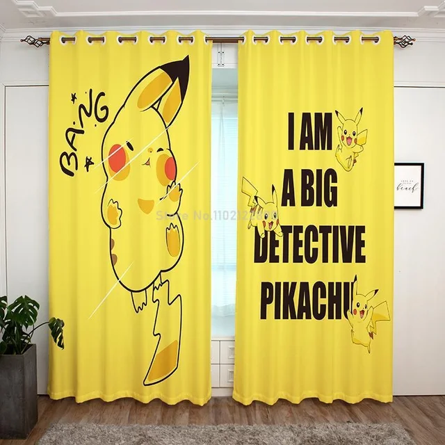 Lovely Cute Blue Pikachu Pokeman Animie Kawaii Blackout Curtains Window ...