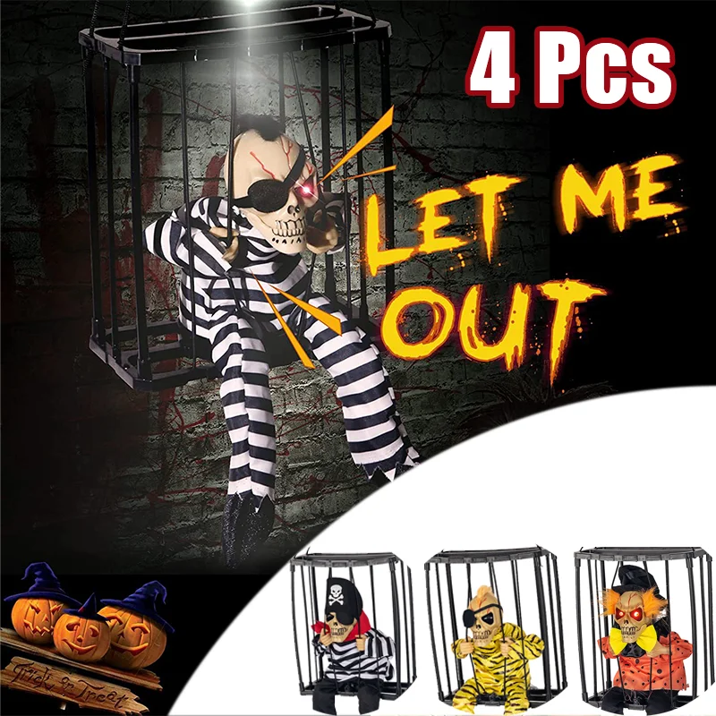 Jaula-de-Halloween-fantasma-parlante-adorno-de-esqueleto-juguete ...