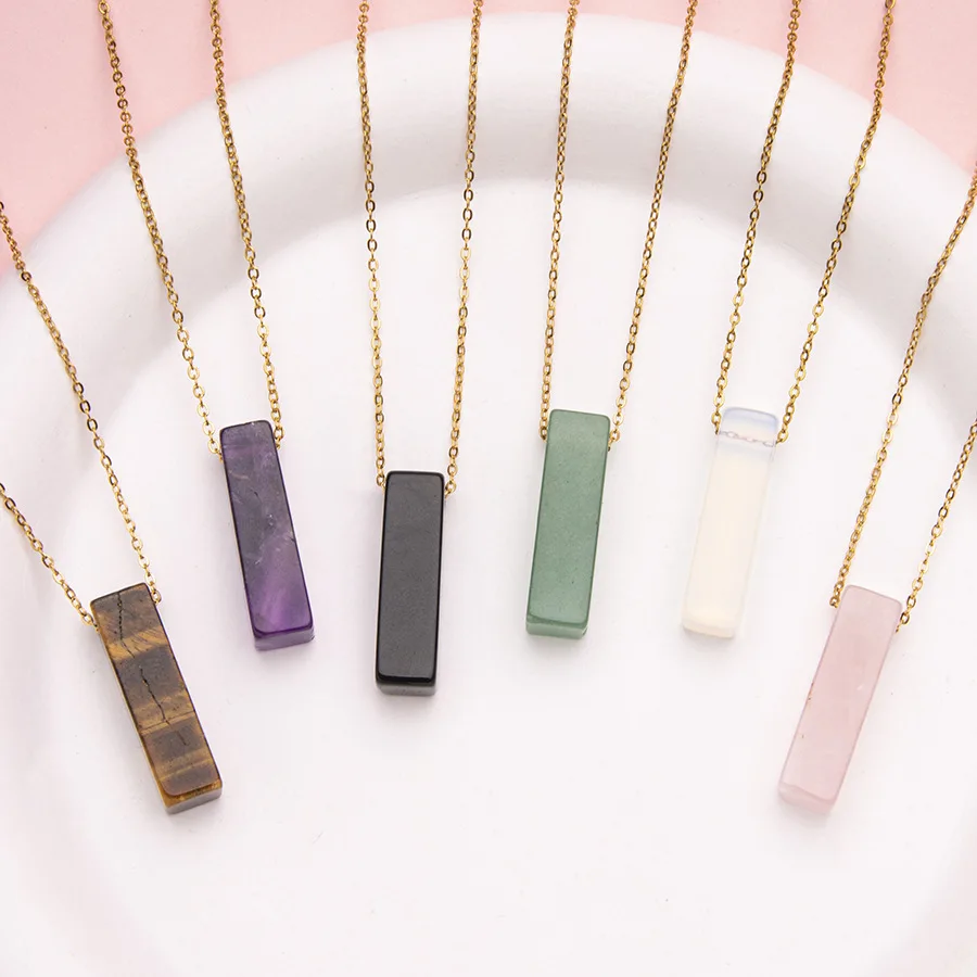 1pcs Natural stone crystal rectangular column square stainless steel ...