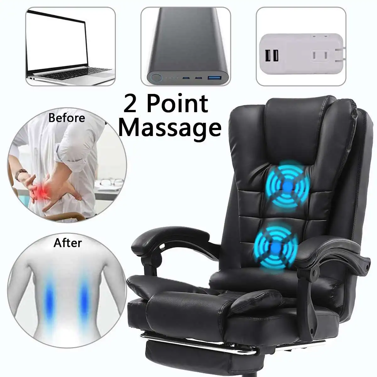Adjustable Executive Massage Office Chair Reclining High Back Chair Big ...