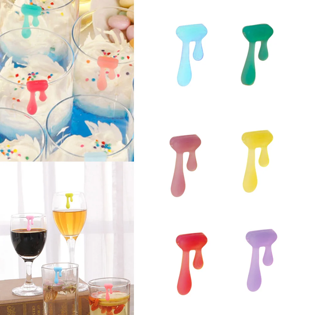 6pcs Silicone Water Drop Shape Glass Marker Creative Drinking Cup ...