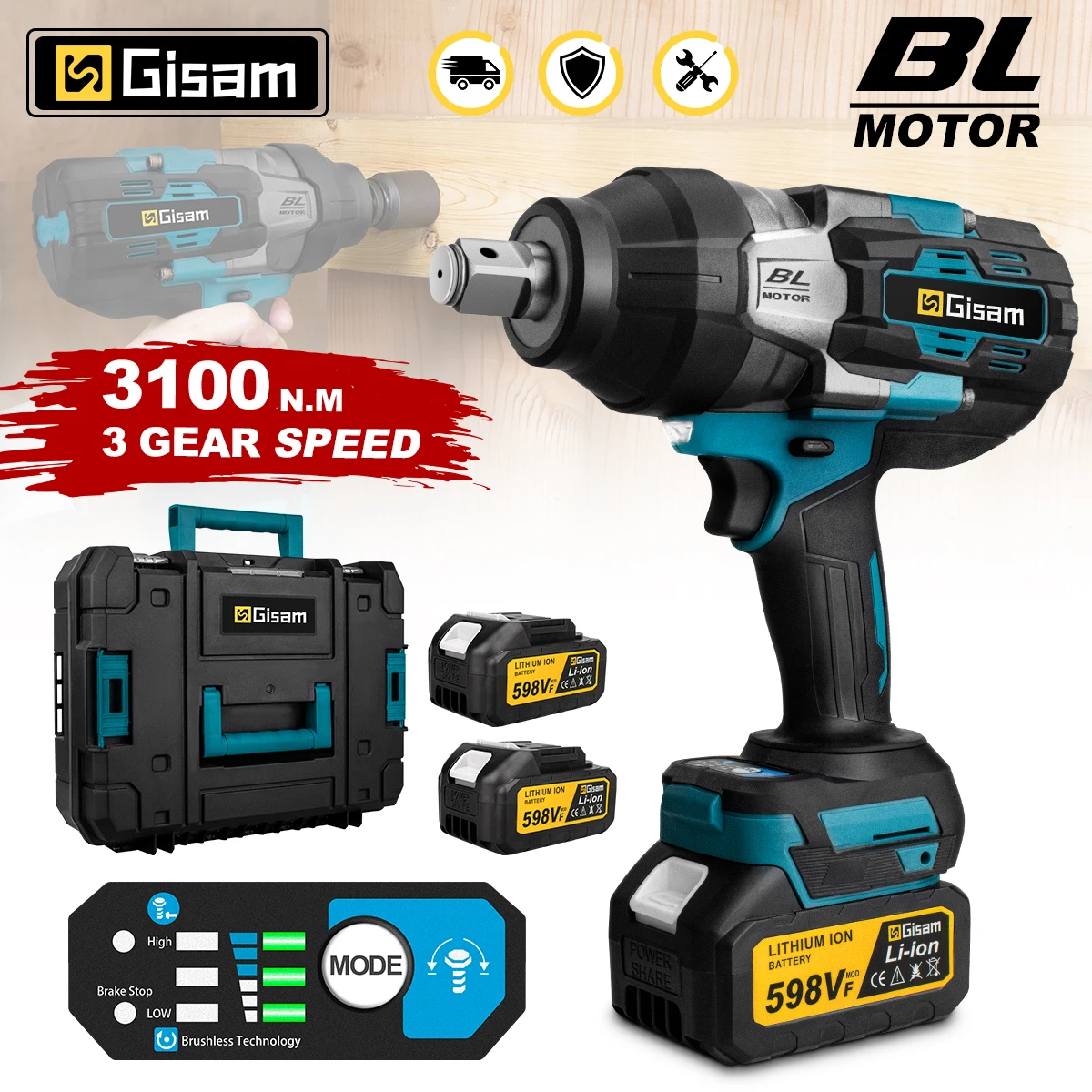 Gisam-3100N-M-Torque-Brushless-Electric-Impact-Wrench-3-4-inch-Cordless ...