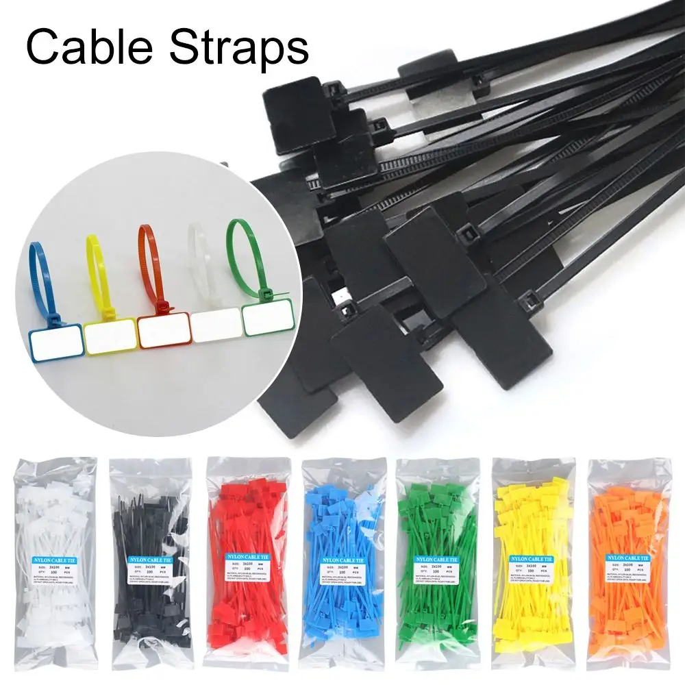 100Pcs-Colorful-Nylon-Cable-Ties-Plastic-Label-Strapping-Tape-Easy-Mark ...