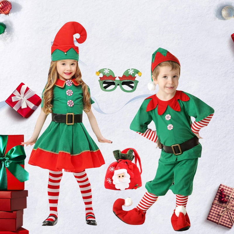 Christmas-Santa-Claus-Costume-Green-Elf-Cosplay-Children-Carnival-Party ...