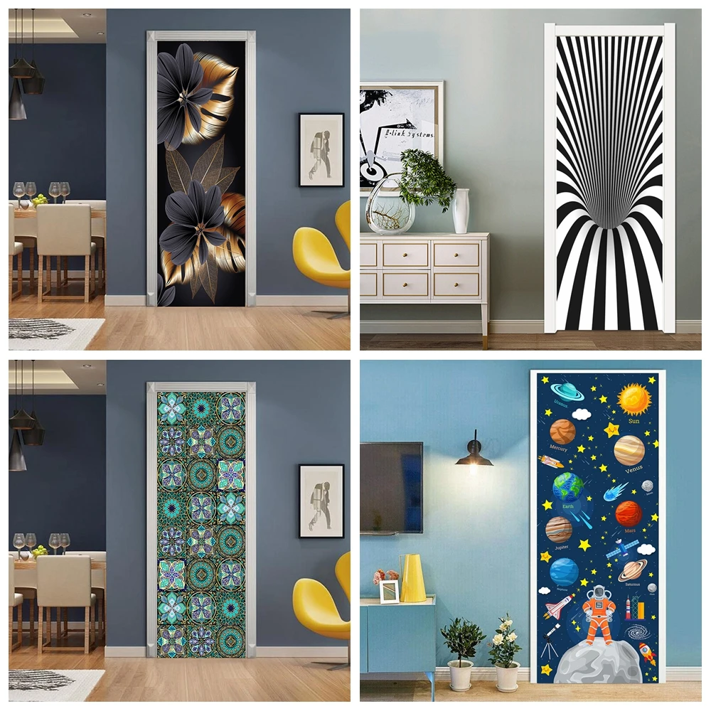 Abstract Flower Door Sticker Dark Vinyl Decal Tropical Plant Door ...