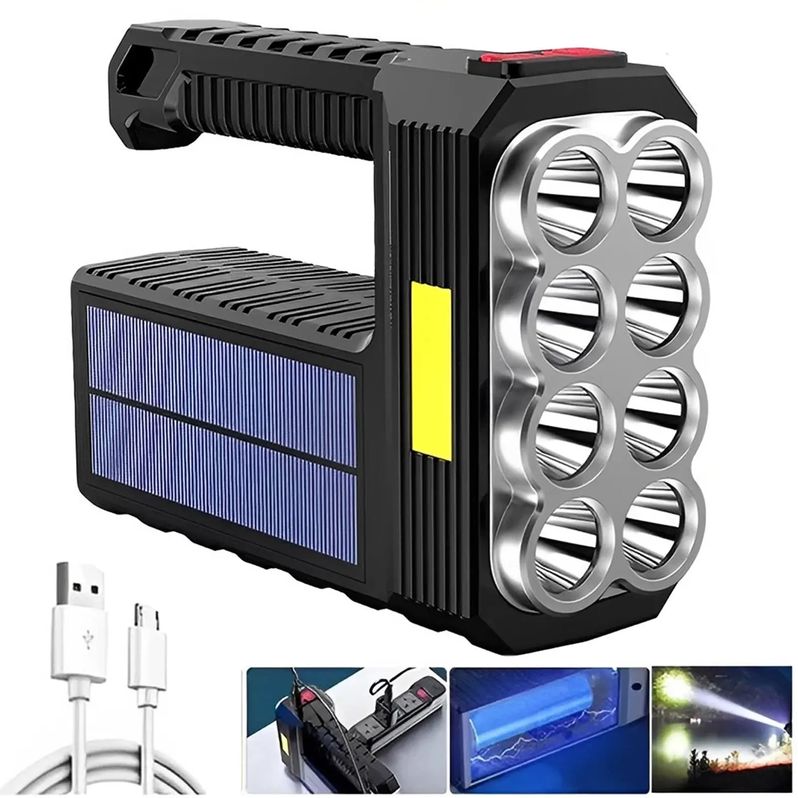 USB Solar Rechargeable Flashlight COB Side Light Torch Lamp Outdoor ...