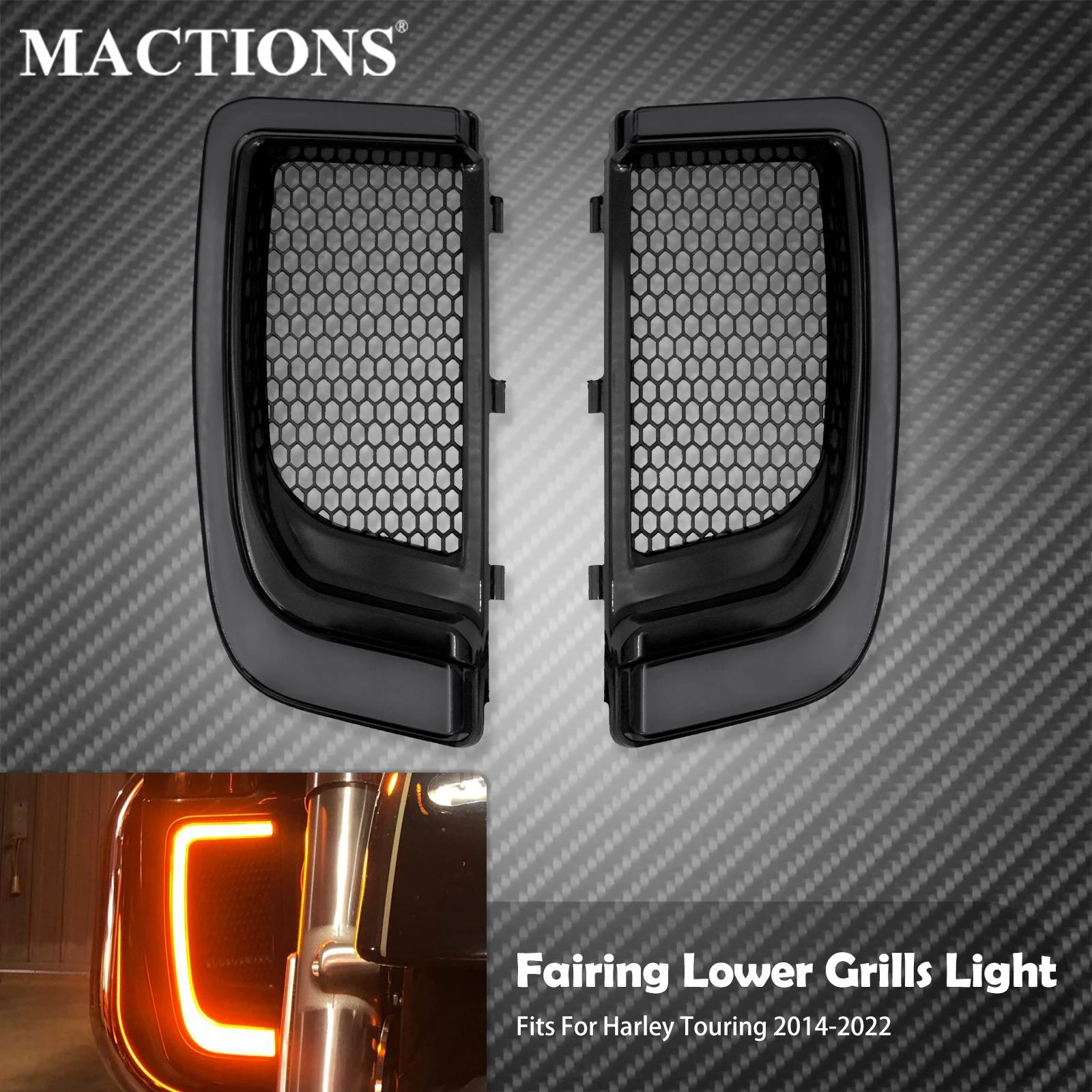 Motorcycle Black LED Turn Signal Fairing Lower Grills Running Light For ...
