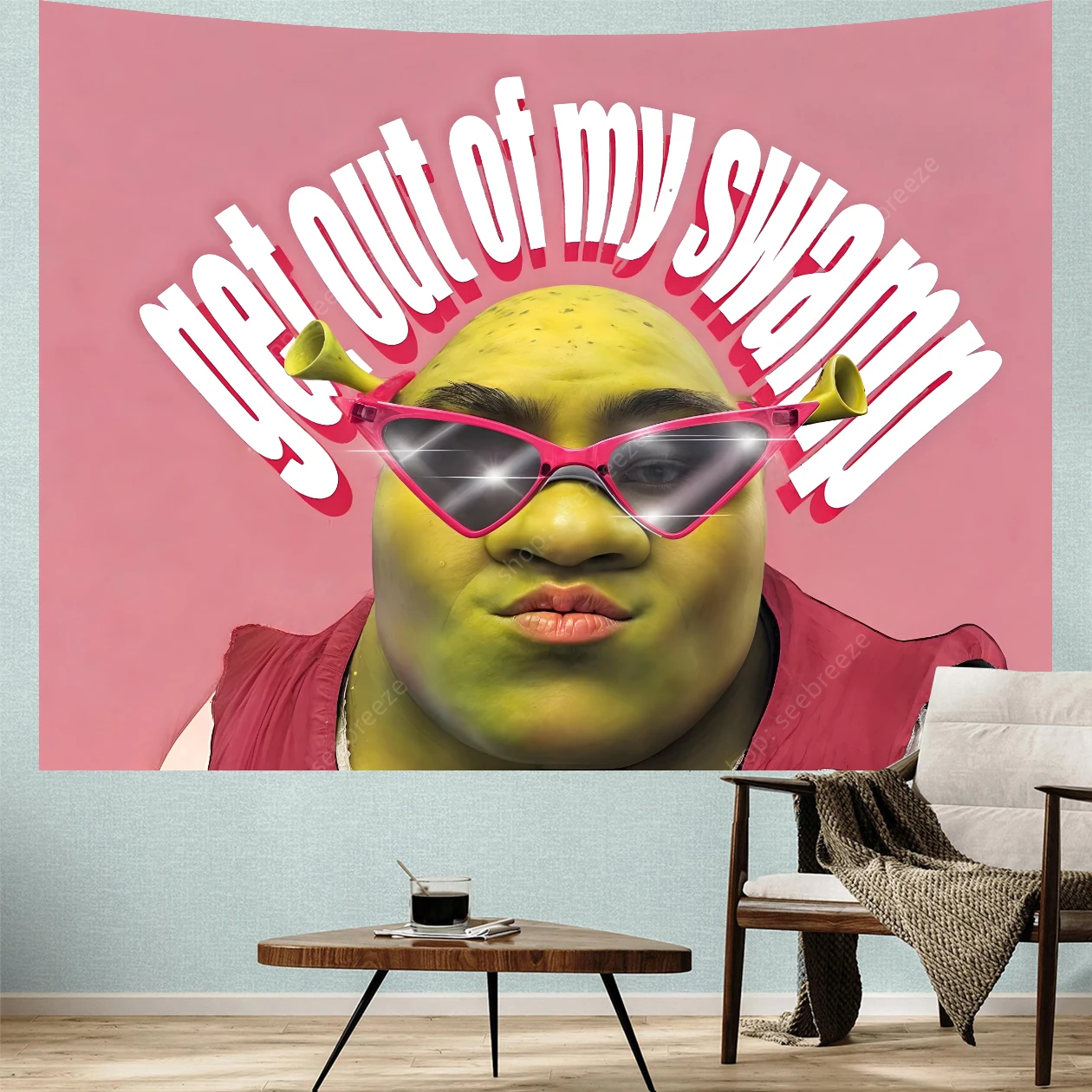 Get-Out-of-My-Swamp-Tapestry-Shrek-Pink-Tapestries-Funny-Meme ...