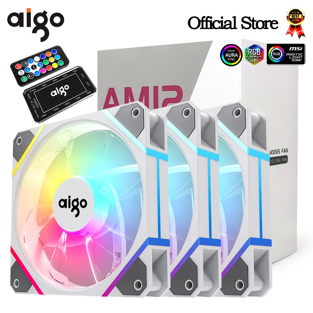 Aigo-AM12-Rgb-Fan-Ventoinha-PC-Controladora-120mm-Computer-Case-Fan-Kit ...