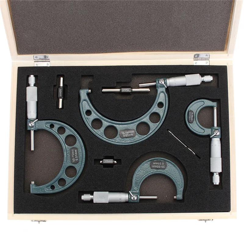 4Pcs-Outside-Micrometer-Set-Machinist-Tool-0-4-0-100mm-4-Precision-0 ...
