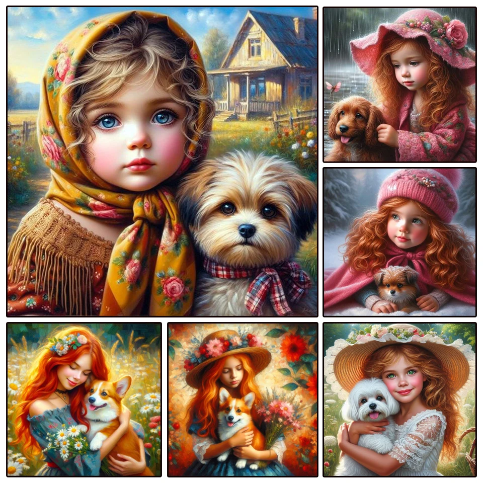 New-2024-Cross-Stitch-Girl-and-Dog-5D-DIY-Diamond-Painting-Mosaic ...