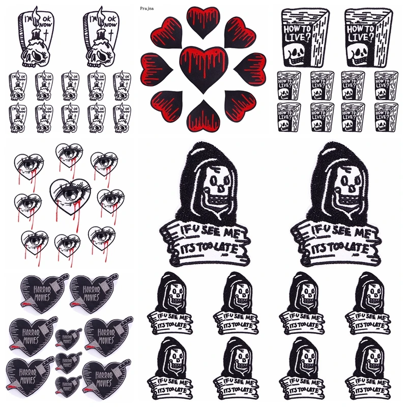10PCS/Lots Punk Skull Patch Scary Ghost Sewing Embroidery Patch Iron On ...