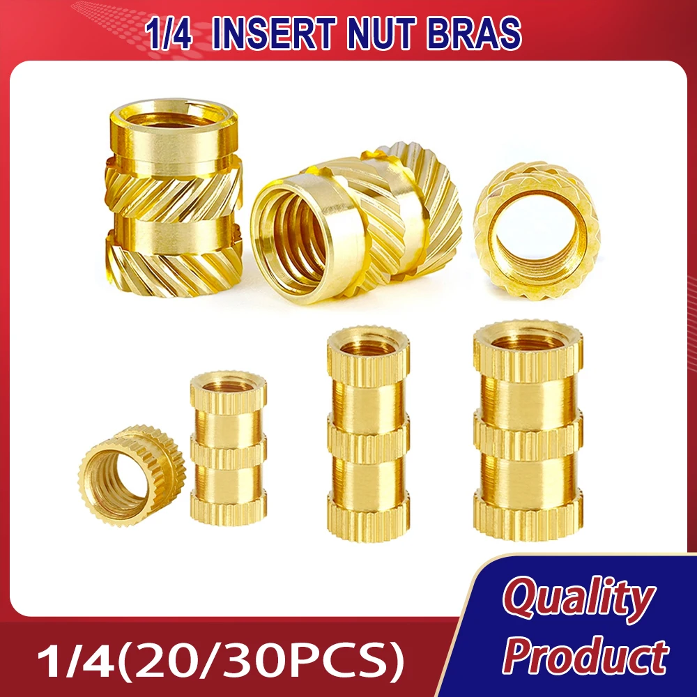 20-30PCS-1-4-Insert-Nut-Brass-Threaded-Heat-Inch-Size-Knurled-Hot-Melt ...
