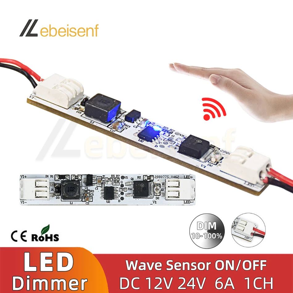 LED-Wave-Hand-Switch-Dimmer-Welding-Free-DC-12V-24V-6A-1CH-Single-color ...