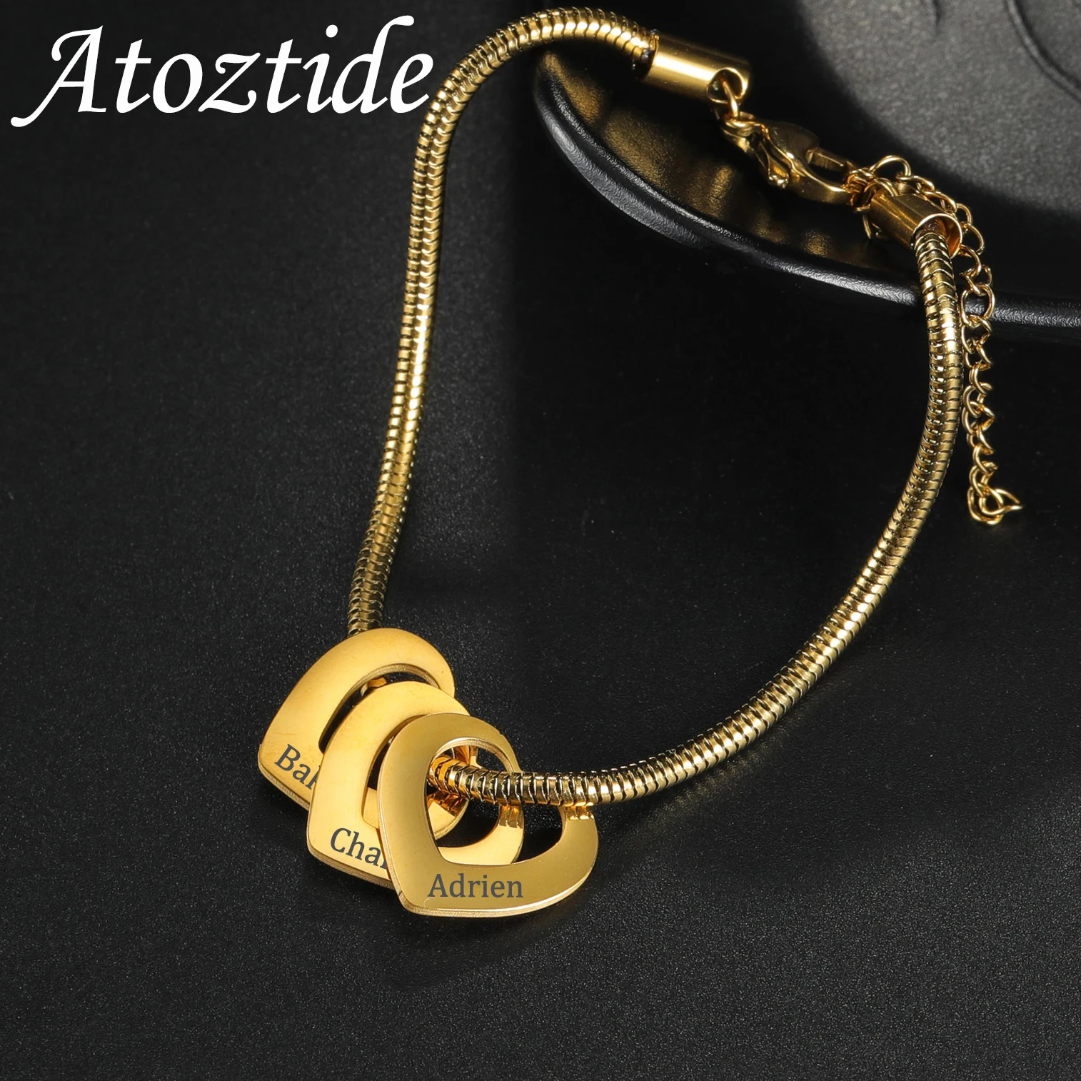 Atoztide-Personalized-Custom-Heart-Name-Bracelet-Stainless-Steel-For ...