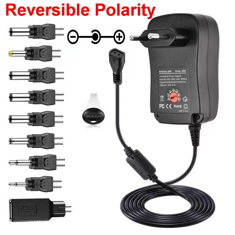 30W Universal Adjustable Power Adapter Charger AC To DC Plug 3V 4.5V 5V ...