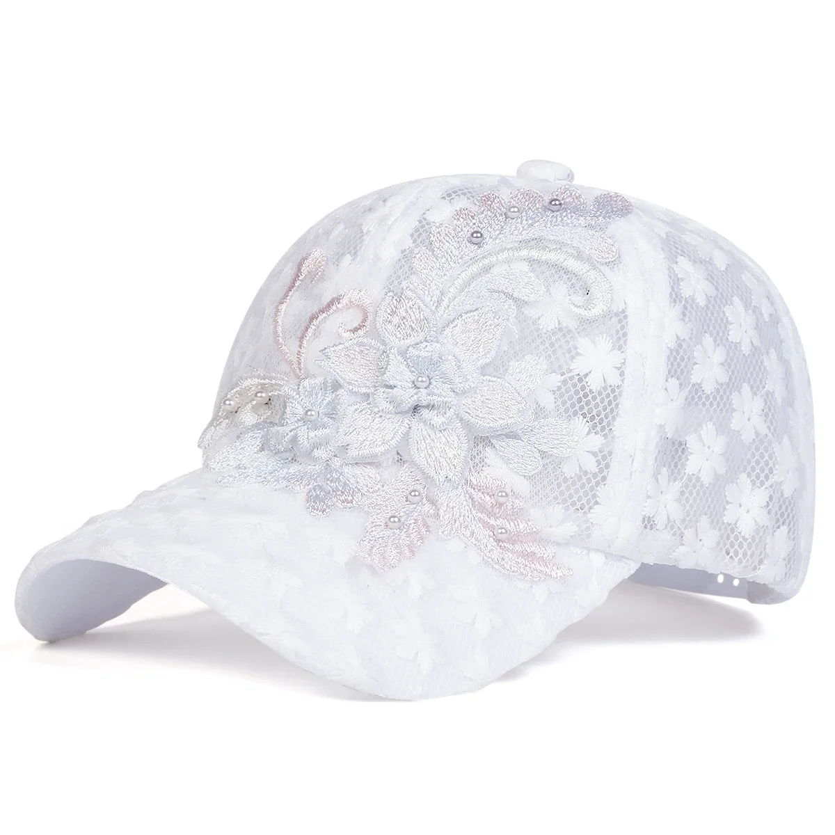 Unisex Lace Flower Embroidery Breathable Baseball Net Caps Spring and ...