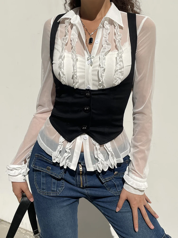 Sweetown 2022 Spring Summer Black Vest Tops Women Button Up Straps ...