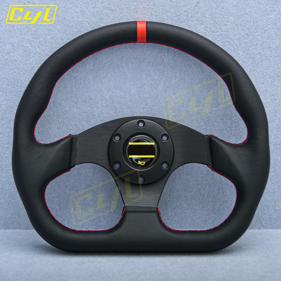 13inch-320mm-D-Shape-Leather-Steering-Wheel-JDM-Universal-Racing-Sports ...